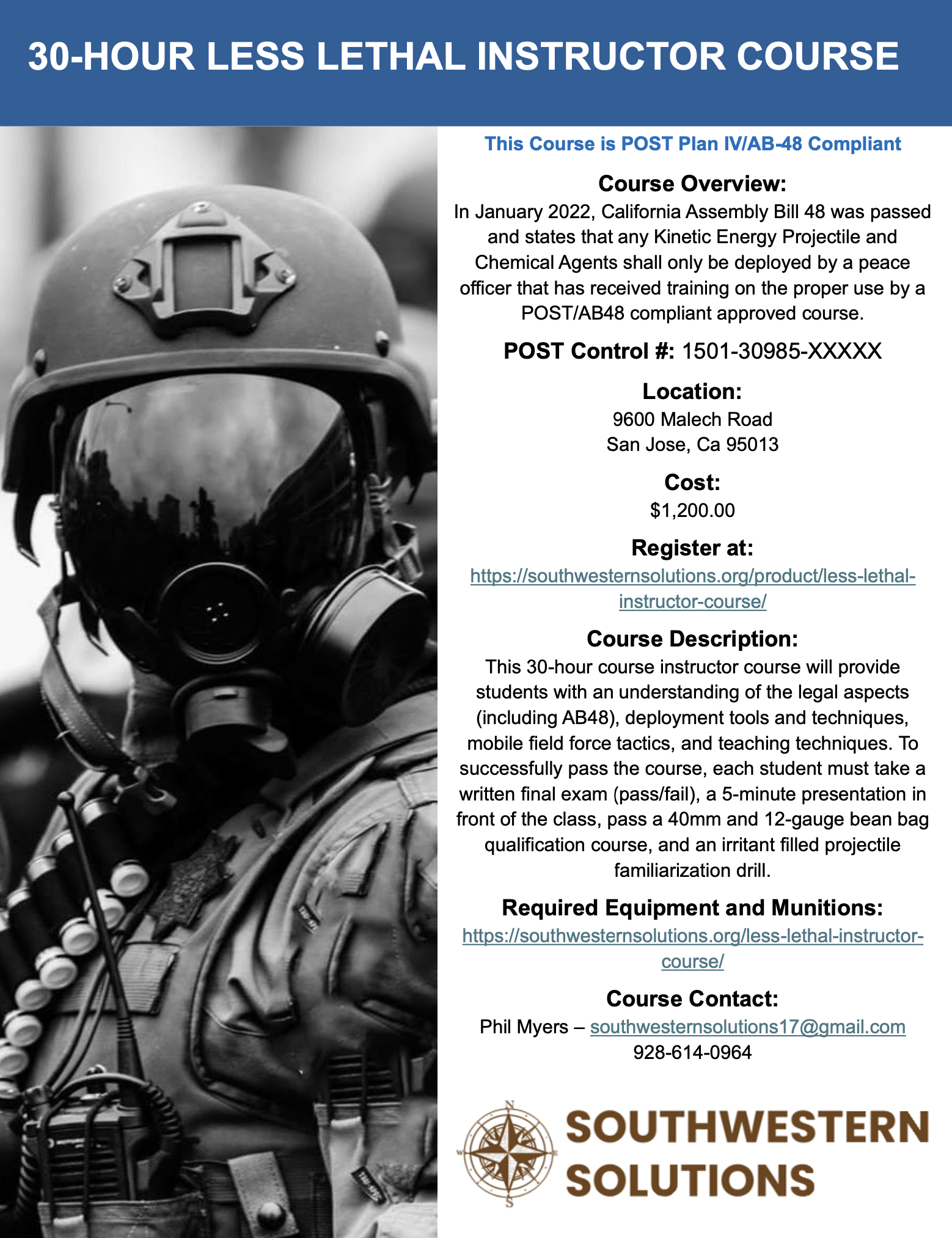 Less Lethal Instructor Course San Jose CA – Southwestern Solutions